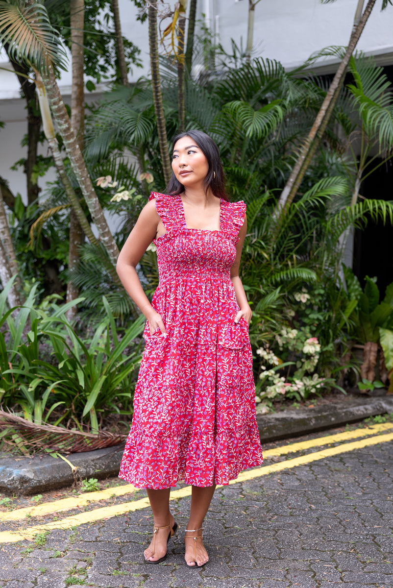 The PAPRIKA dress - red & purple floral – The Planter‘s Bungalow